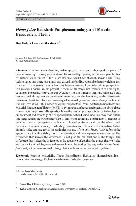 (PDF) Homo faber Revisited: Postphenomenology and Material Engagement ...