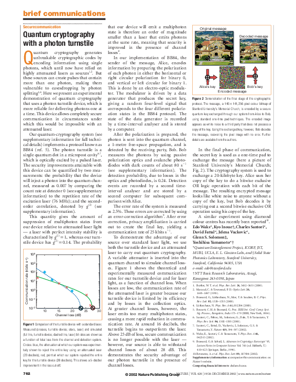 (PDF) Quantum cryptography with a photon turnstile