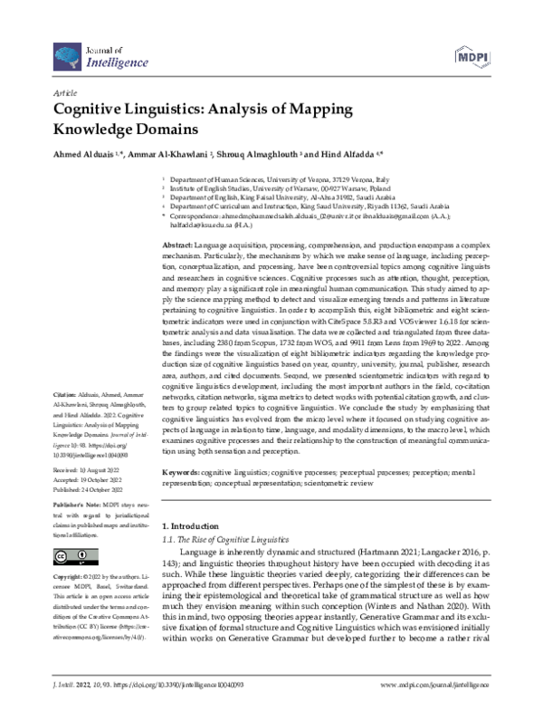 (PDF) Cognitive Linguistics: Analysis of Mapping Knowledge Domains