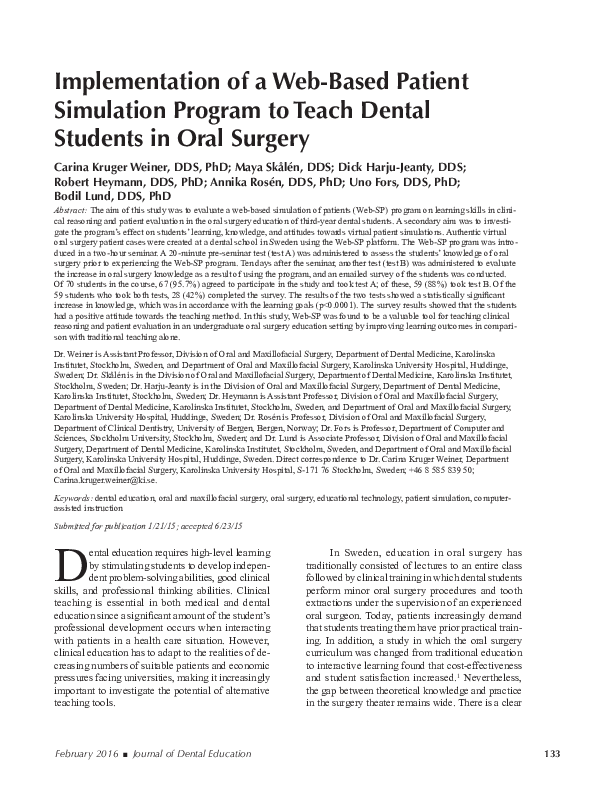 (PDF) Implementation of a Web-Based Patient Simulation Program to Teach Dental Students in Oral ...