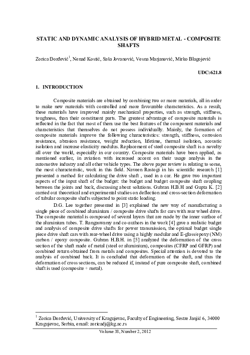 (PDF) Static and dynamic analysis of hybrid metal-composite shafts