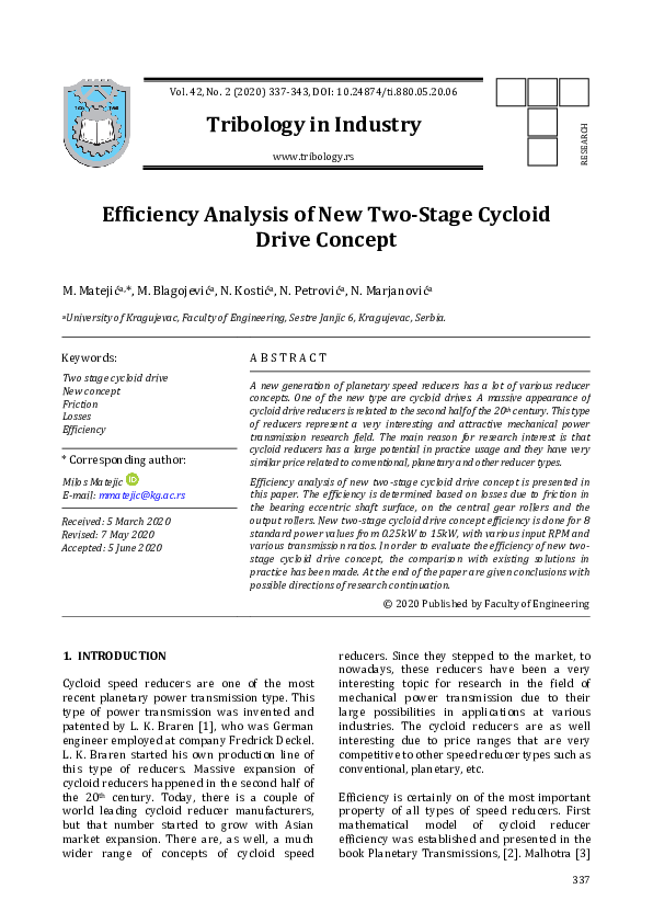 (PDF) Efficiency Analysis of New Two-Stage Cycloid Drive Concept ...