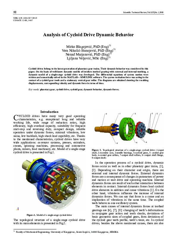(PDF) Analysis of cycloid drive dynamic behavior