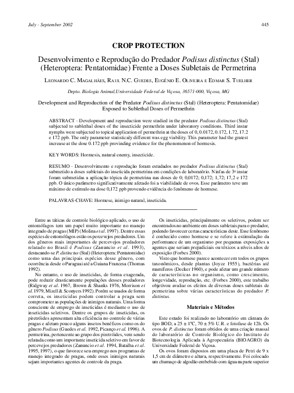 (PDF) Desenvolvimento e Reprodução do Predador Podisus distinctus (Stal ...