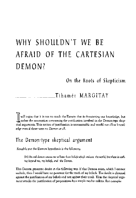 (PDF) Why shouldn't we be afraid of the cartesian demon? : on the roots ...