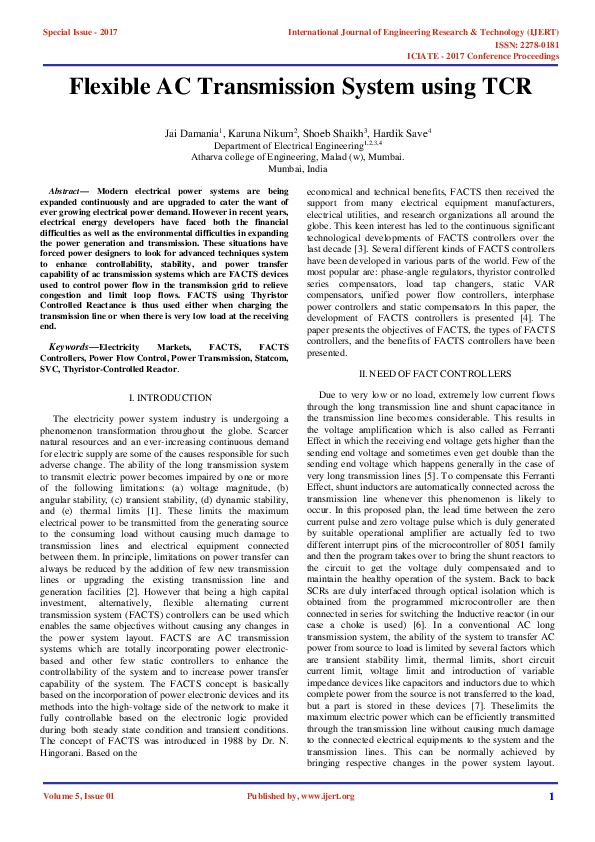 (PDF) Flexible AC Transmission System using TCR