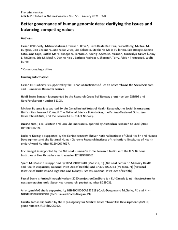 (PDF) Toward better governance of human genomic data