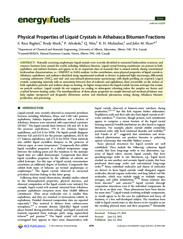 (PDF) Physical Properties of Liquid Crystals in Athabasca Bitumen Fractions