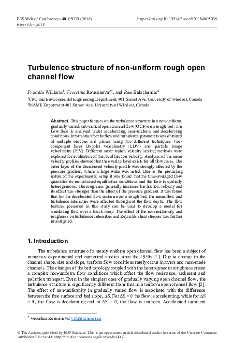(PDF) Turbulence structure of non-uniform rough open channel flow