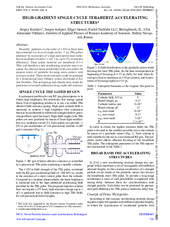 (PDF) High-gradient Single Cycle Terahertz Accelerating Structures