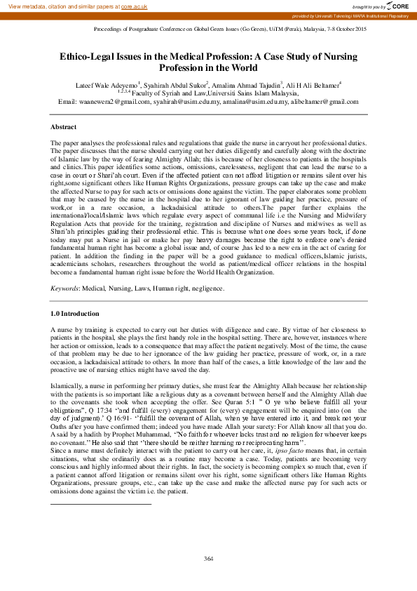 (PDF) Ethico-legal issues in the medical profession : a case study of ...