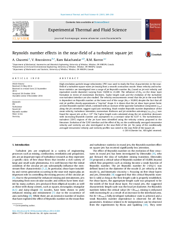 (PDF) Reynolds number effects in the near-field of a turbulent square jet