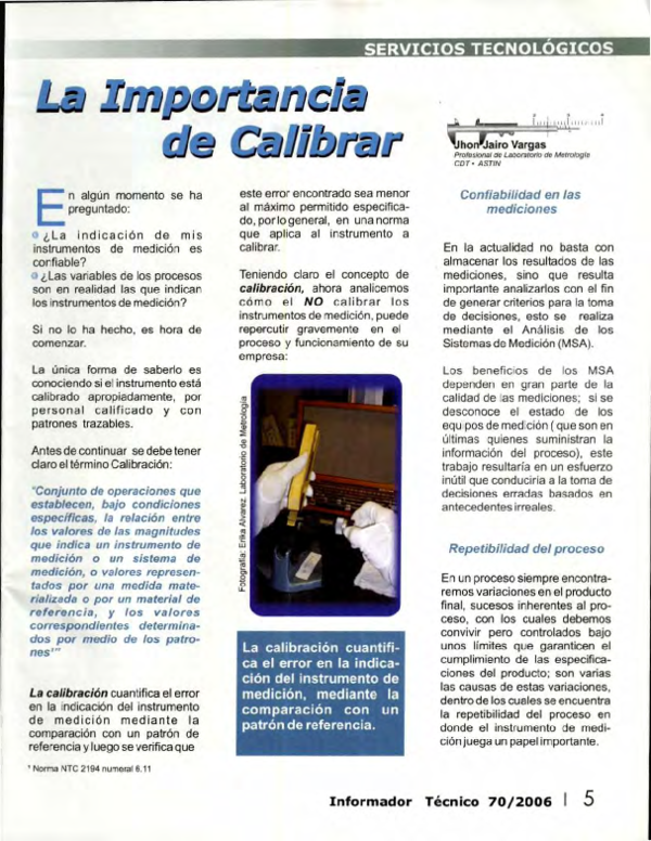 (PDF) La Importancia de calibrar