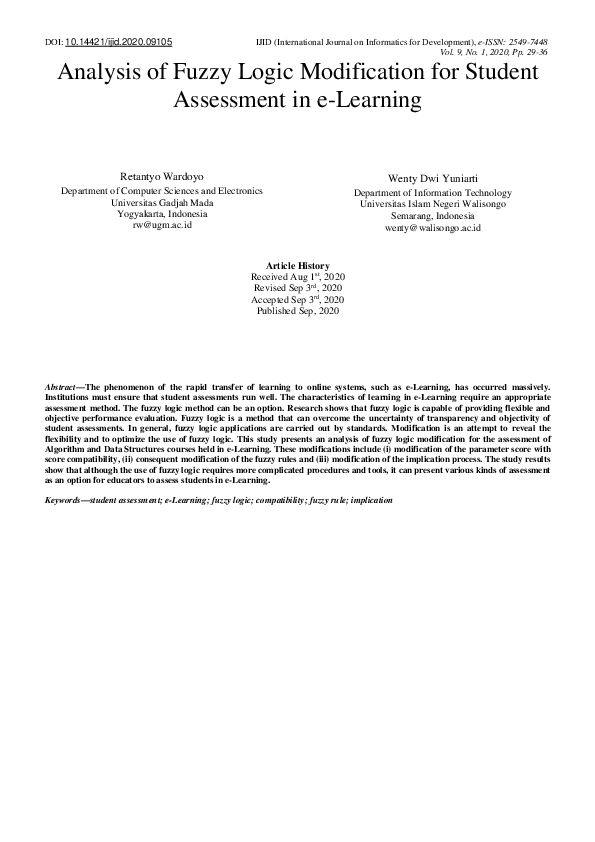 (PDF) Analysis of Fuzzy Logic Modification for Student Assessment in e-Learning