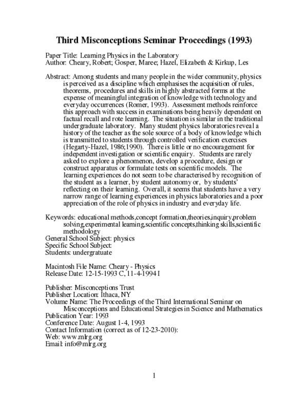 (PDF) 1Third Misconceptions Seminar Proceedings (1993) Paper Title ...