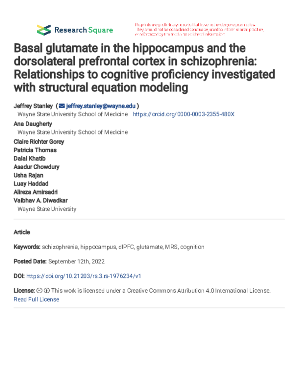 (PDF) Basal glutamate in the hippocampus and the dorsolateral prefrontal cortex in schizophrenia ...