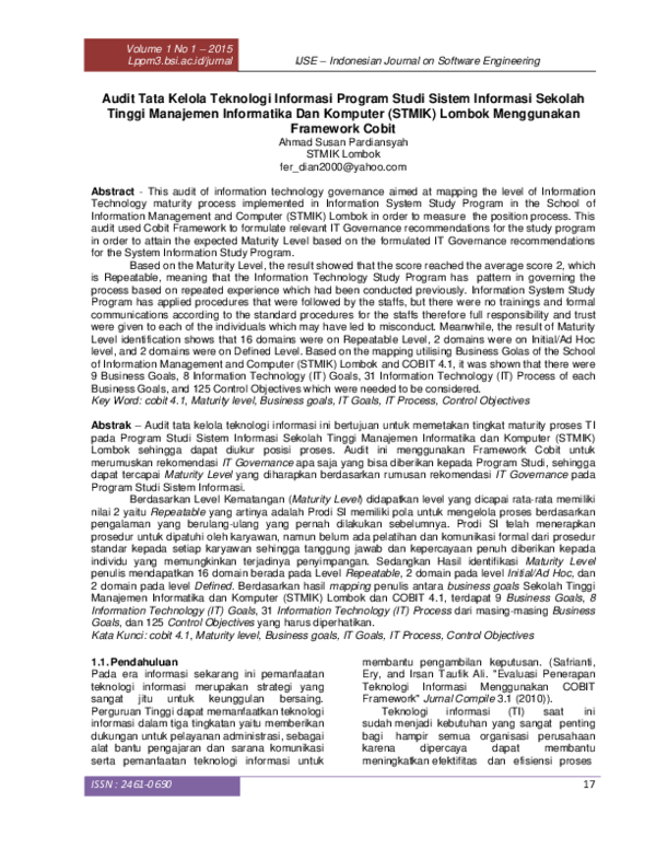 (PDF) Audit Tata Kelola Teknologi Informasi Program Studi Sistem Informasi Sekolah Tinggi ...