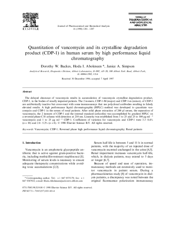 (PDF) Quantitation of vancomycin and its crystalline degradation ...