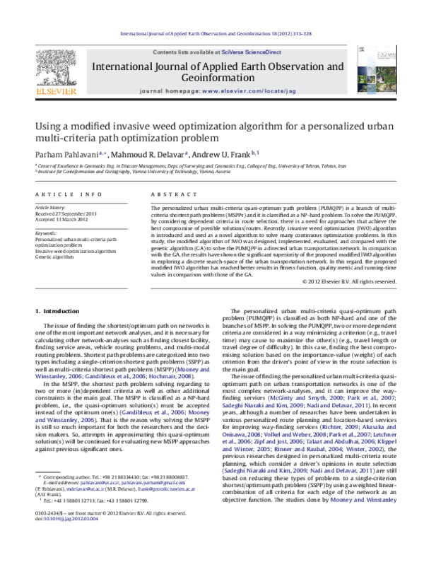 Pdf Using A Modified Invasive Weed Optimization Algorithm For A Personalized Urban Multi