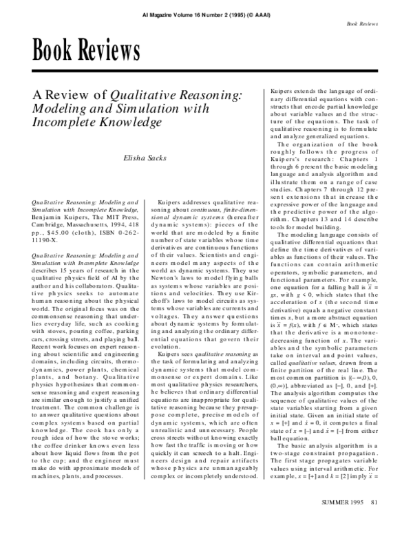 (PDF) A Review of: Qualitative Reasoning: Modeling and Simulation with Incomplete Knowledge