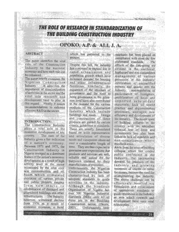 (PDF) The Role Of research in the Standardization of the Building ...