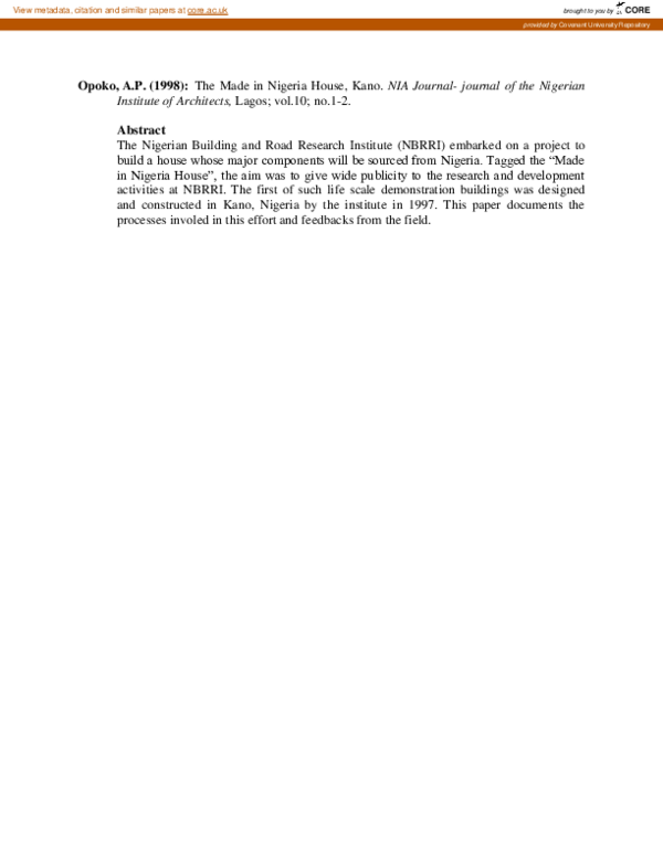 (PDF) The Made in Nigeria House, Kano