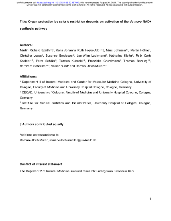 (PDF) Organ protection by caloric restriction depends on activation of ...