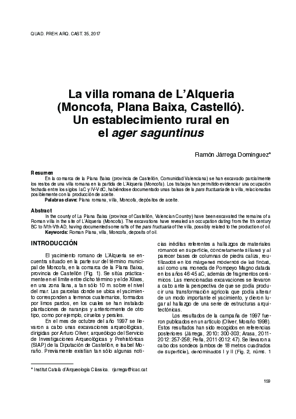 (PDF) La villa romana de L'Alqueria (Moncofa, Plana Baixa, Castelló ...