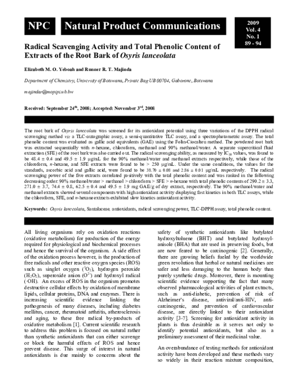 (PDF) Radical Scavenging Activity and Total Phenolic Content of Extracts of the Root Bark of ...