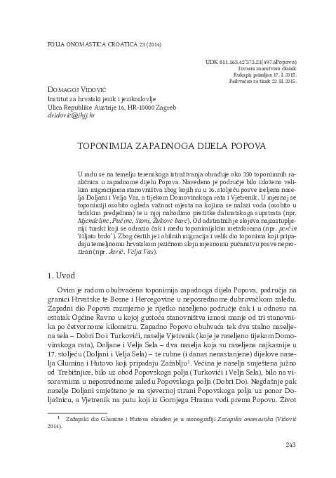(PDF) Toponymy of the Western Part of Popovo