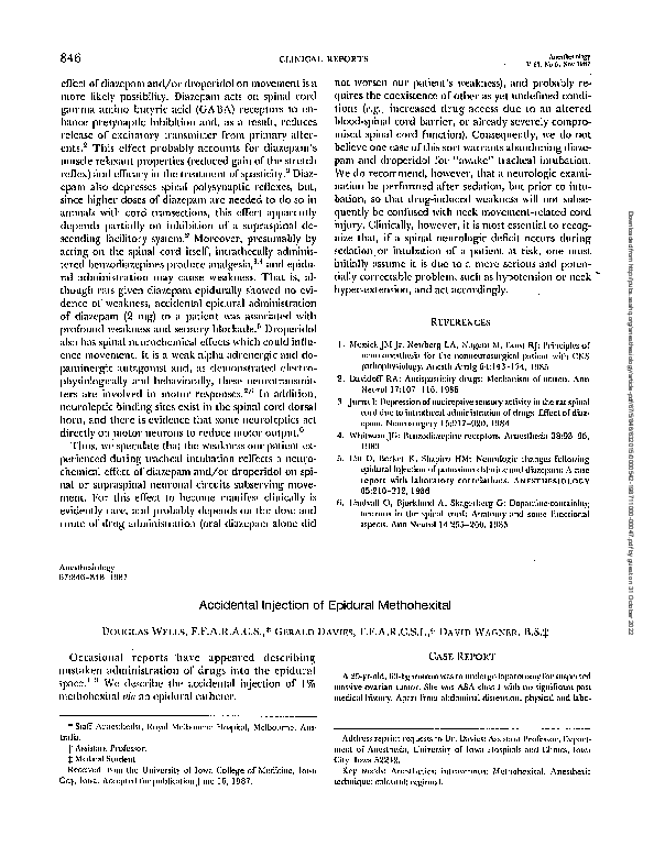 (PDF) Accidental Injection of Epidural Methohexital | Gerry Davies ...