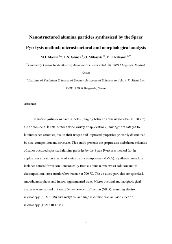 (PDF) Synthesis of Nanostructured Alumina via Spray Pyrolysis