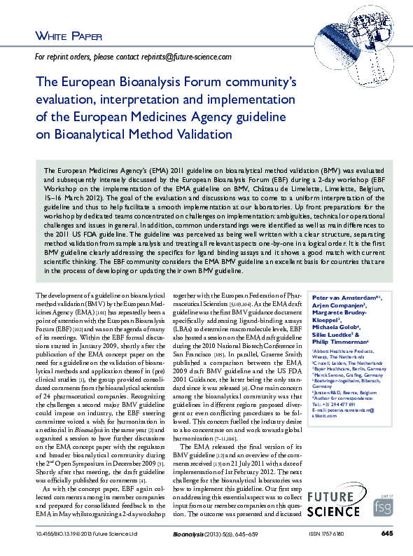 (PDF) The European Bioanalysis Forum community’s evaluation ...