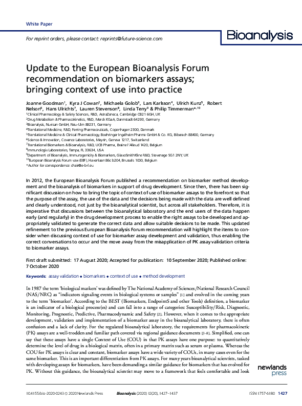 (PDF) Update to the European Bioanalysis Forum recommendation on ...