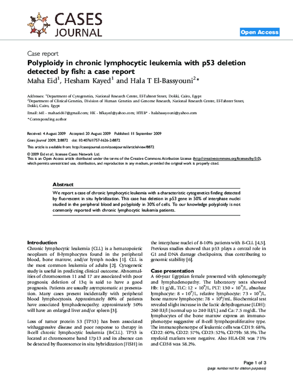 (PDF) Polyploidy in chronic lymphocytic leukemia with p53 deletion detected by fish: a case report
