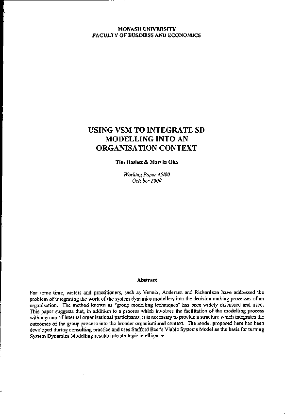 Pdf Using Vsm To Integrate Sd Modelling Into An Organisation Context