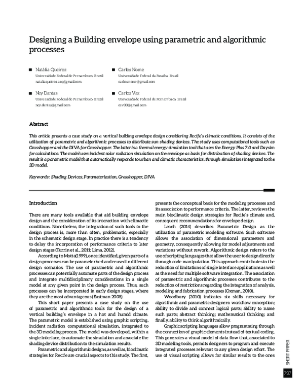 Pdf Designing A Building Envelope Using Parametric And Algorithmic Processes