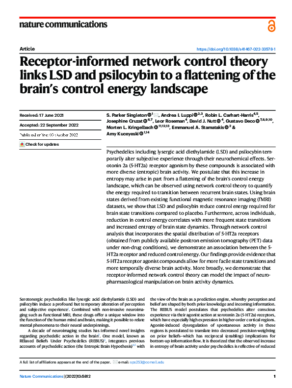 (PDF) Receptor-informed network control theory links LSD and psilocybin ...