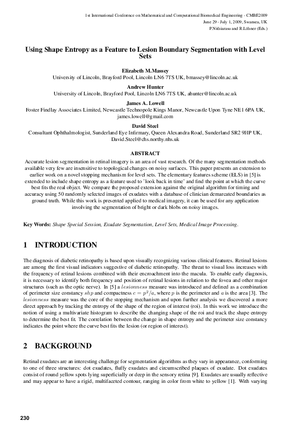 (PDF) Using shape entropy as a feature to lesion boundary segmentation with level sets