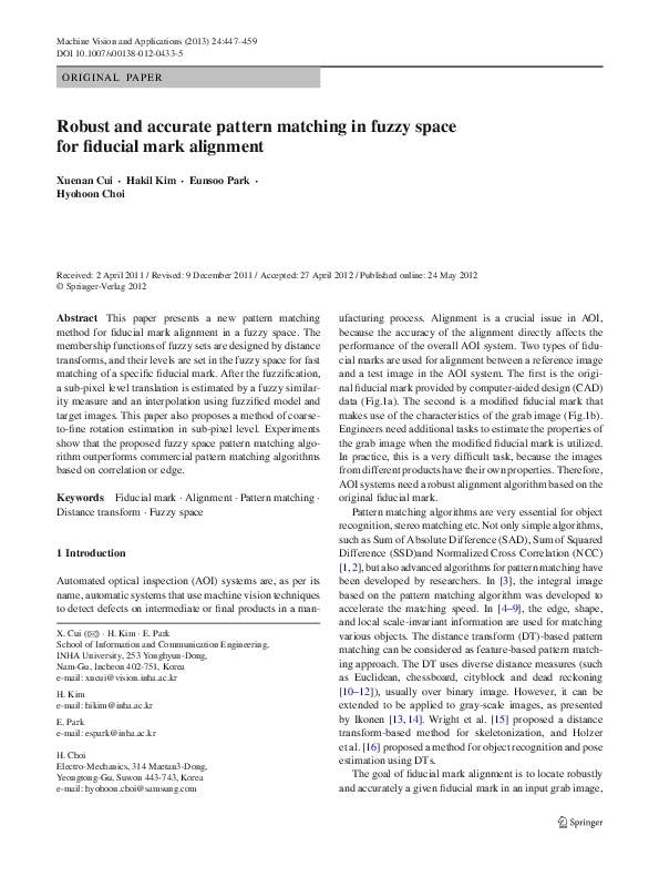 (PDF) Robust and accurate pattern matching in fuzzy space for fiducial mark alignment