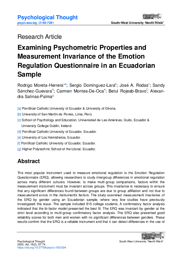 (PDF) Examining Psychometric Properties and Measurement Invariance of the Emotion Regulation ...