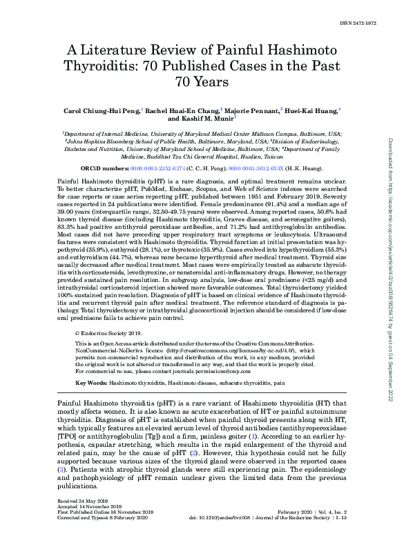 (PDF) A Literature Review of Painful Hashimoto Thyroiditis: 70 ...