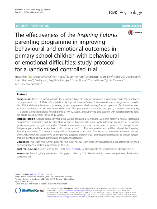 (PDF) The effectiveness of the Inspiring Futures parenting programme in ...