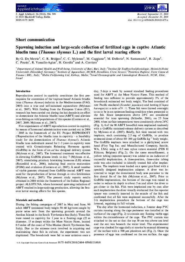 (PDF) Spawning induction and large-scale collection of fertilized eggs ...