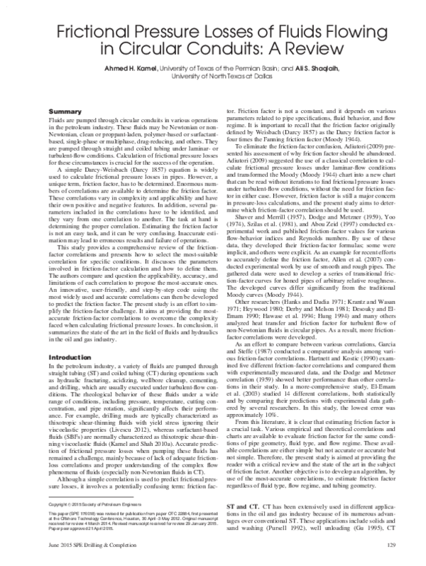 (PDF) Frictional Pressure Losses of Fluids Flowing in Circular Conduits ...
