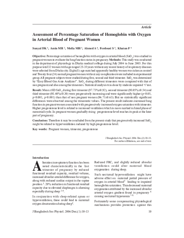 (PDF) Assessment of Percentage Saturation of Hemoglobin with Oxygen in ...