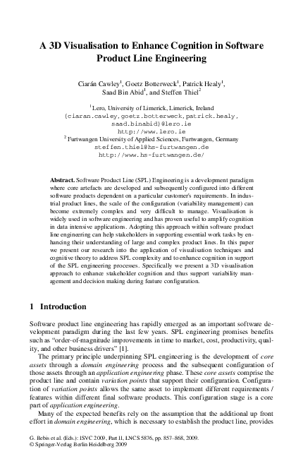 (PDF) A 3D Visualisation to Enhance Cognition in Software Product Line Engineering