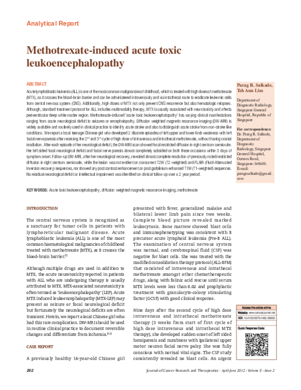 (PDF) Methotrexate-induced acute toxic leukoencephalopathy