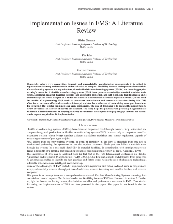 (PDF) Implementation Issues in FMS : A Literature Review