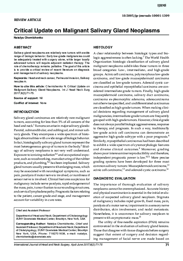 (PDF) Critical Update on Malignant Salivary Gland Neoplasms